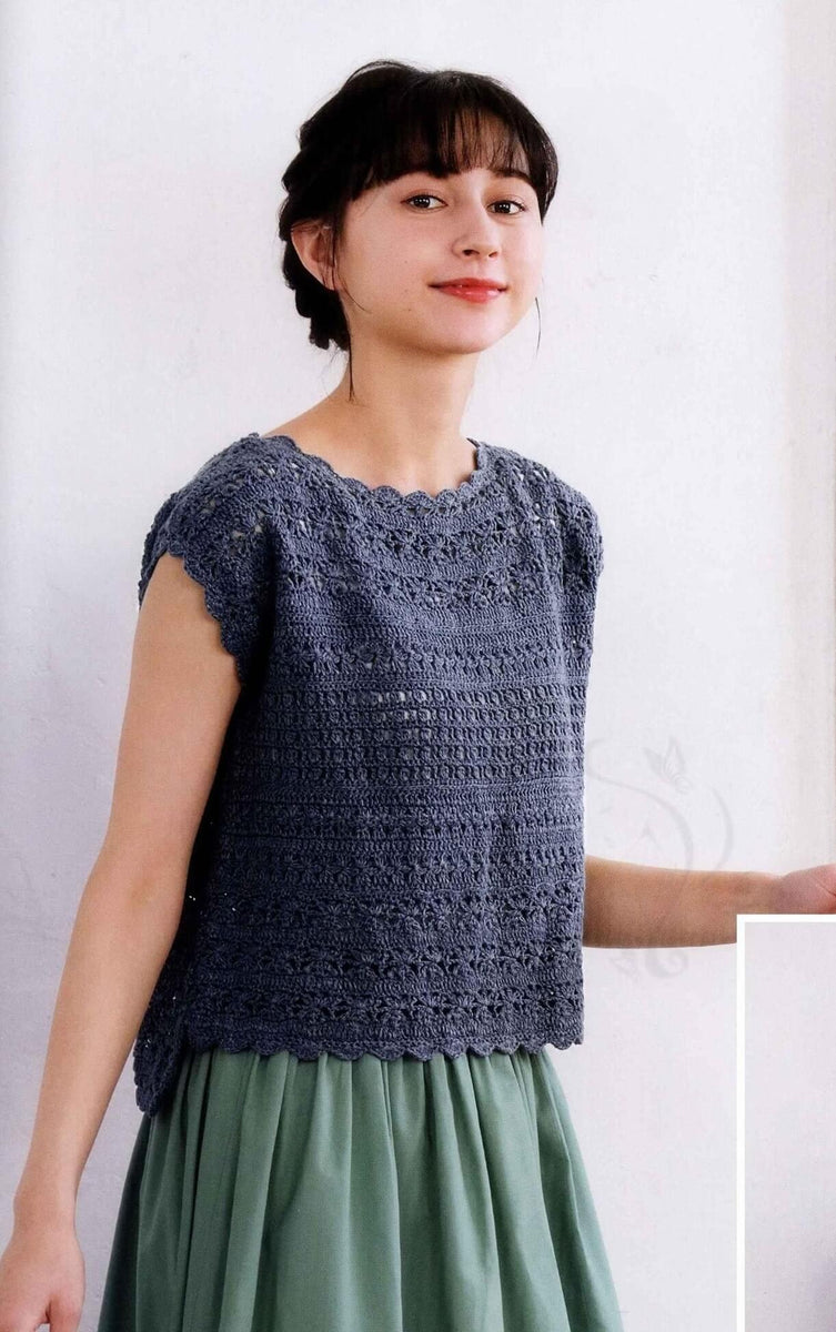 Navy blue cross stitch top crochet pattern – JPCrochet