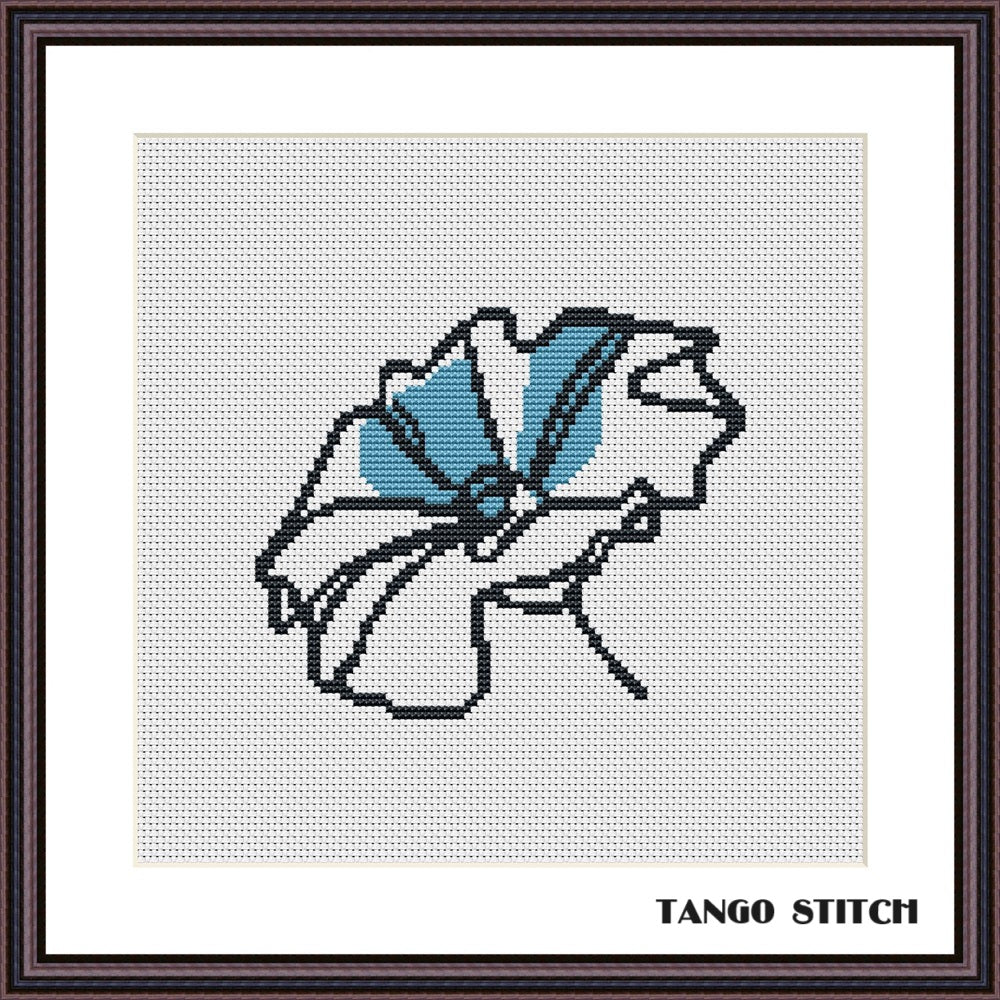 Beautiful minimalistic blue flower cross stitch pattern – JPCrochet