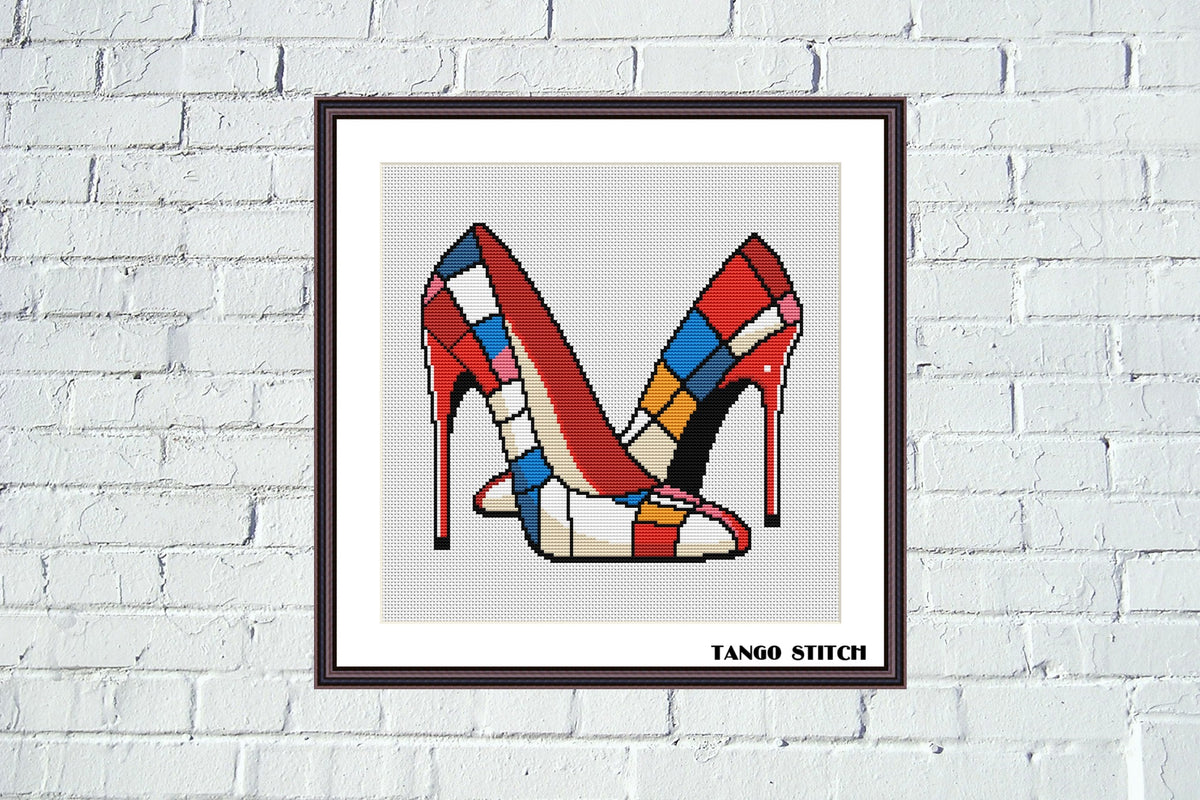 Mondrian inspired high heels cross stitch pattern – JPCrochet
