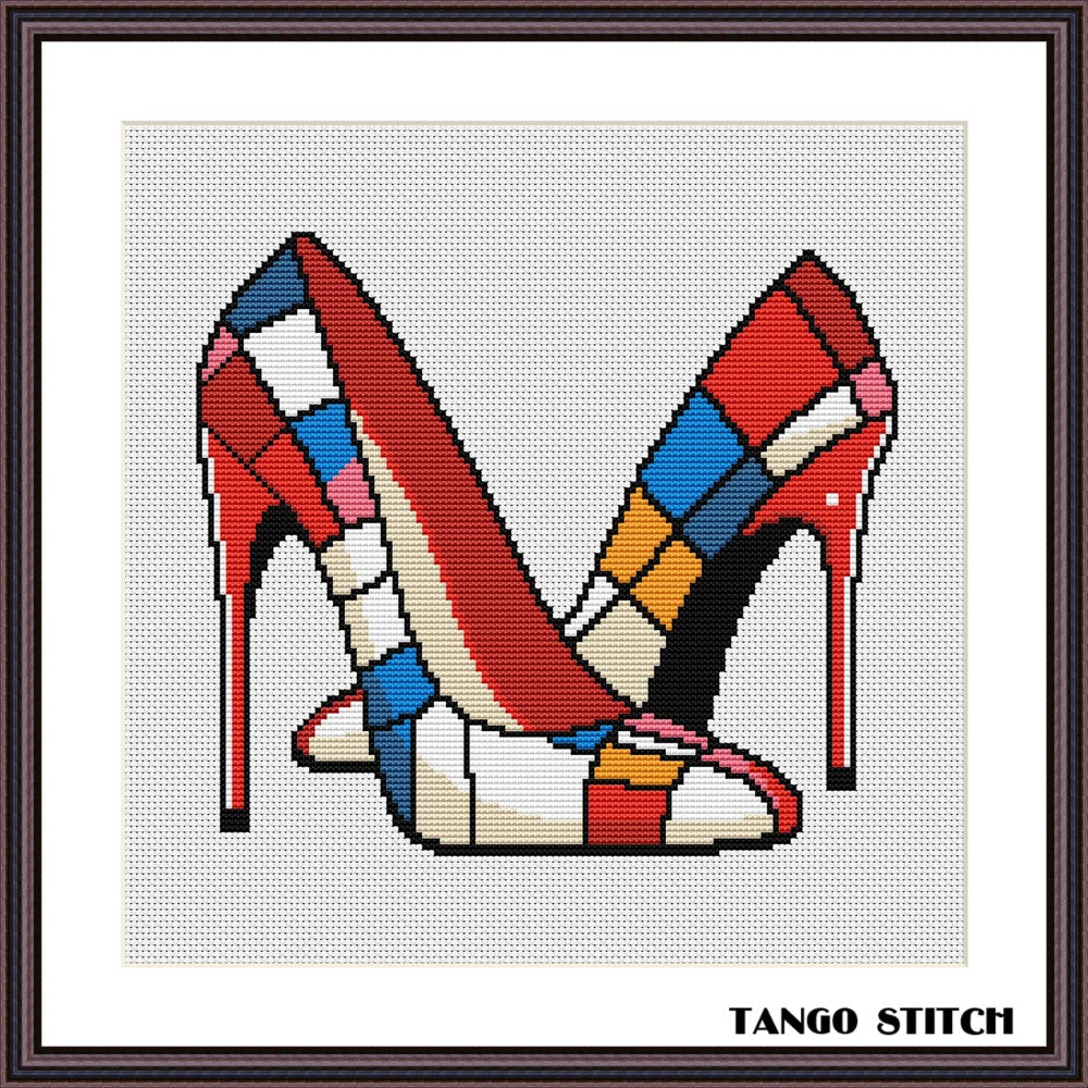 Mondrian inspired high heels cross stitch pattern – JPCrochet