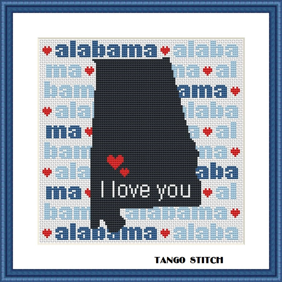 Alabama state map typography cross stitch pattern – JPCrochet