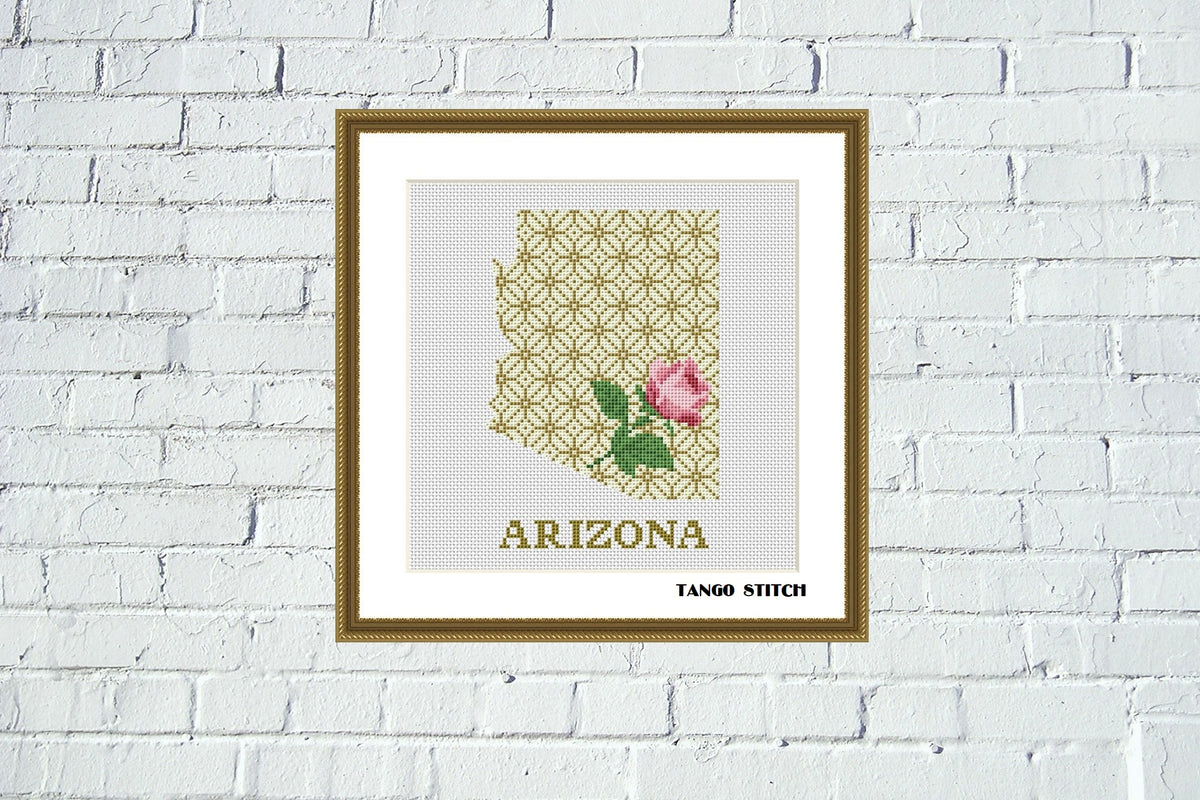 Arizona state map rose ornament cross stitch pattern – JPCrochet