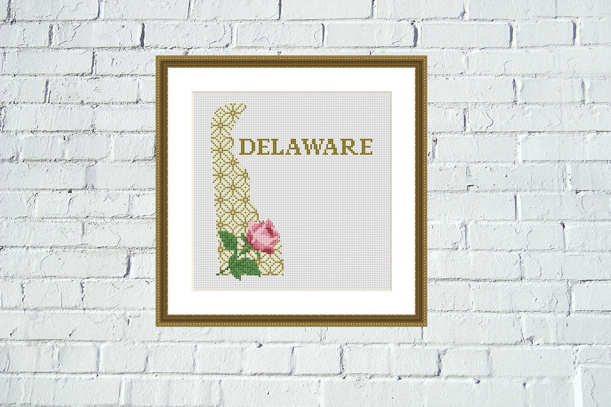 Delaware map cross stitch pattern floral ornament embroidery – JPCrochet