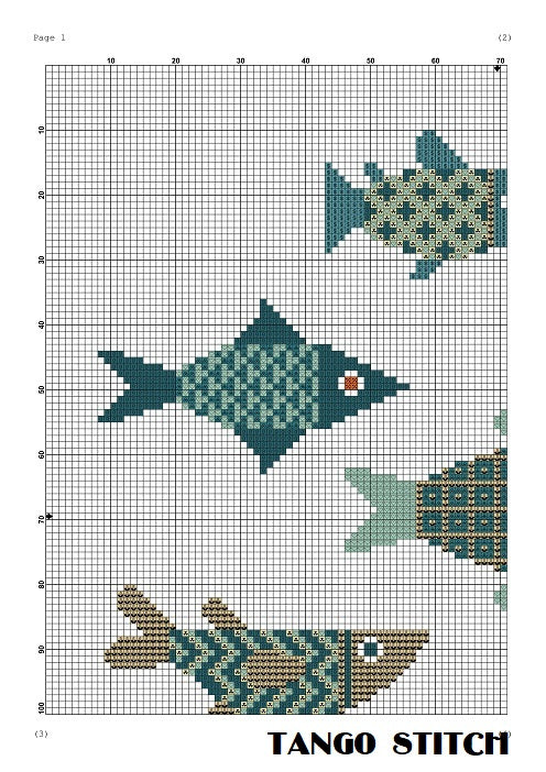 Fish family cute animals cross stitch ornament pattern – JPCrochet
