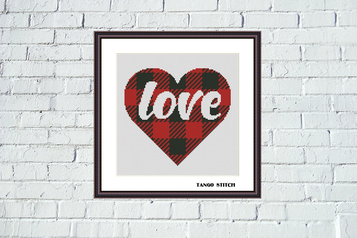 Love heart lumberjack plaid Valentines cross stitch pattern – JPCrochet