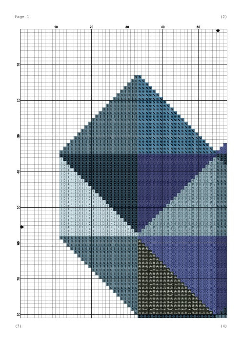 Blue heart geometric triangles cross stitch pattern – JPCrochet