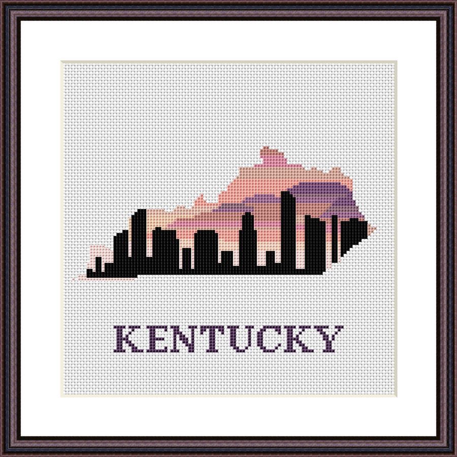 Kentucky state map sunset skyline silhouette cross stitch pattern ...