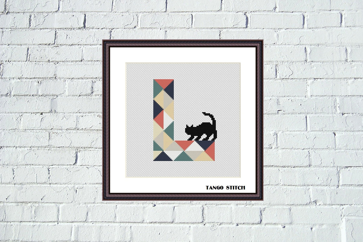 Letter L and curious black cat cross stitch pattern – JPCrochet