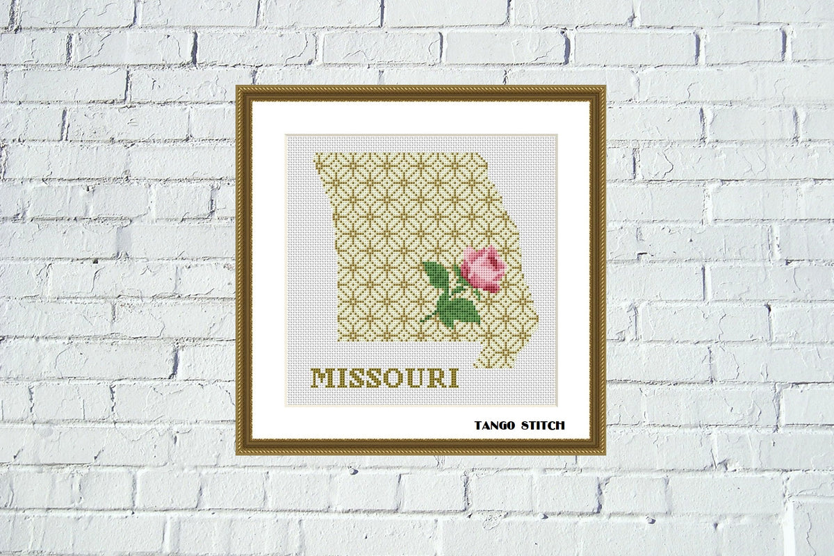 Missouri USA state map flower ornament cross stitch pattern – JPCrochet