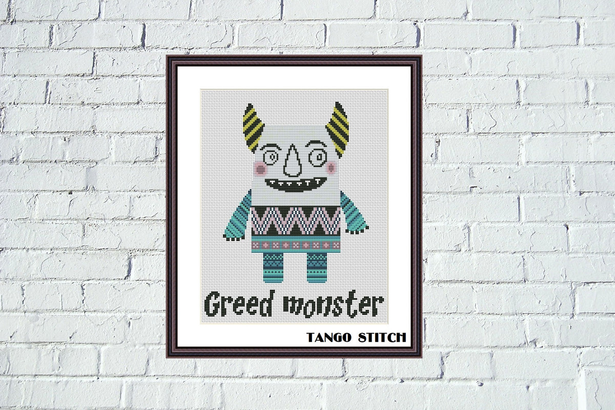 Greed monster funny cross stitch pattern for baby and kids – JPCrochet
