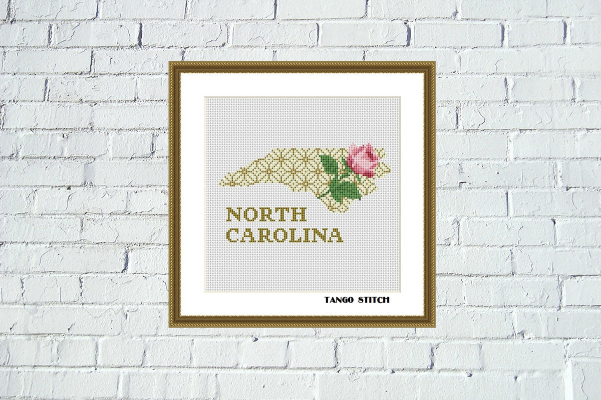 North Carolina state map flower ornament cross stitch pattern – JPCrochet