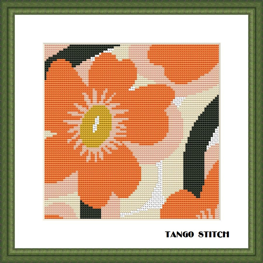 Orange flower abstract cross stitch pattern – JPCrochet