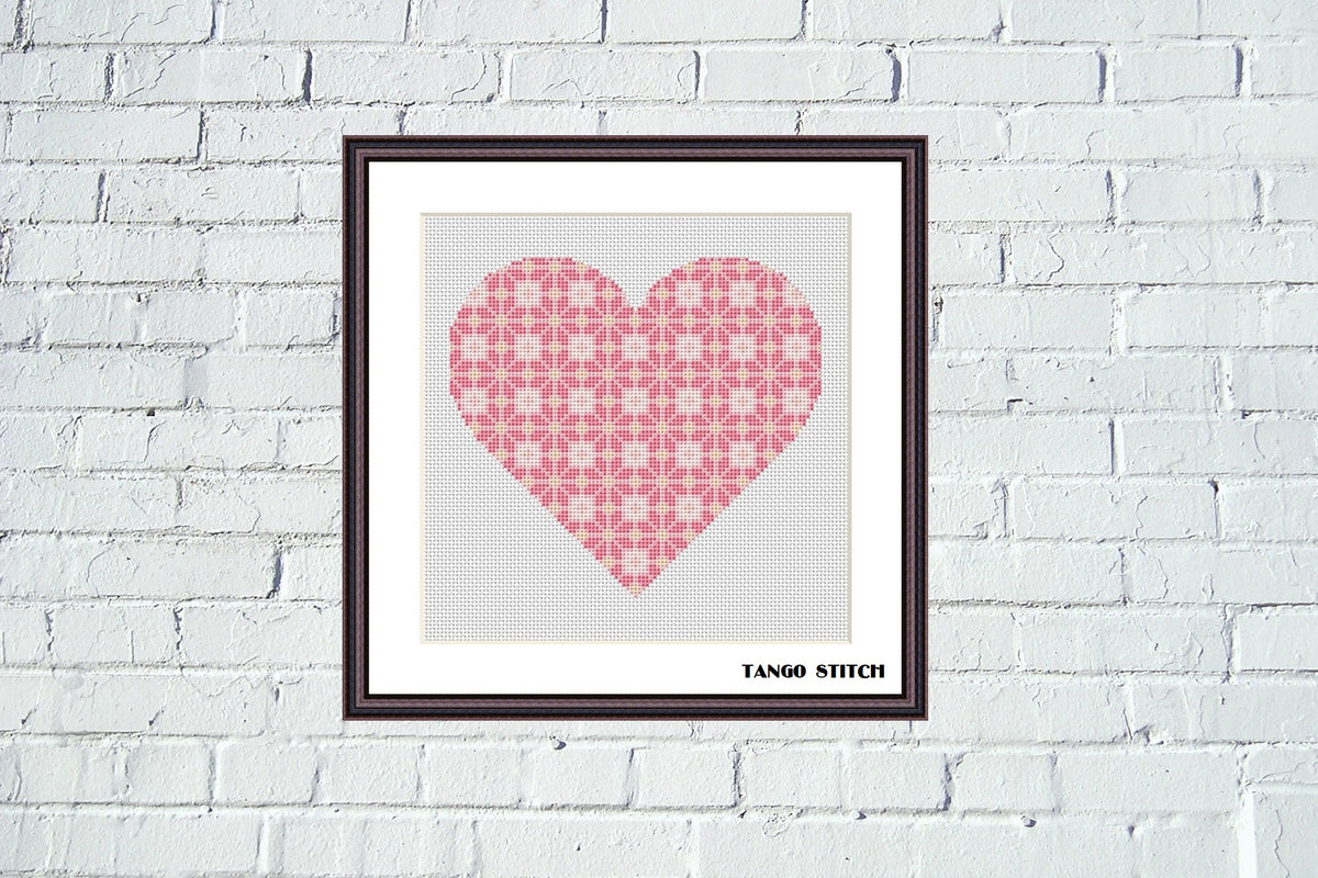 Pink heart romantic cross stitch pattern – JPCrochet