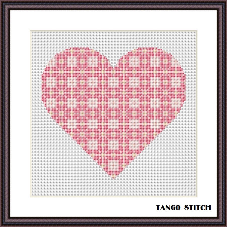 Pink heart romantic cross stitch pattern – JPCrochet