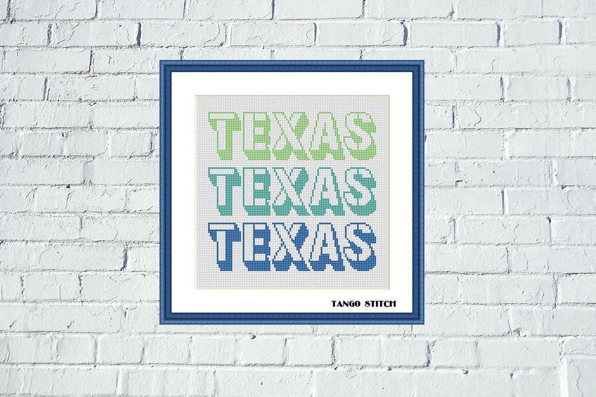 Texas state blue green typography cross stitch pattern – JPCrochet